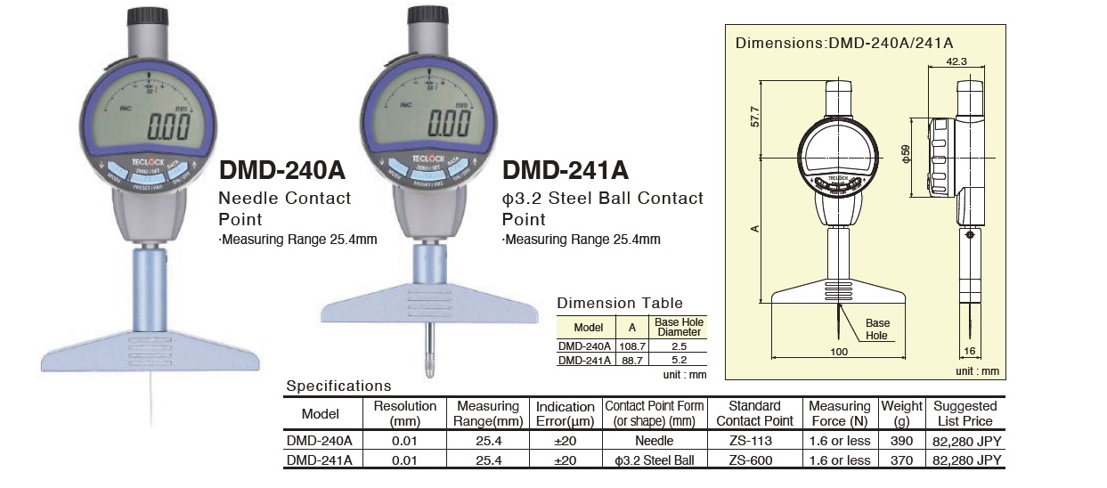 Ichiban Precision Sdn Bhd - Teclock - Teclock Standard Digital Depth Gauges